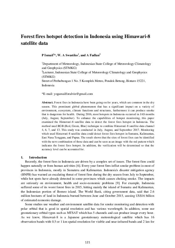Pdf Forest Fires Hotspot Detection In Indonesia Using Himawari 8 Satellite Data