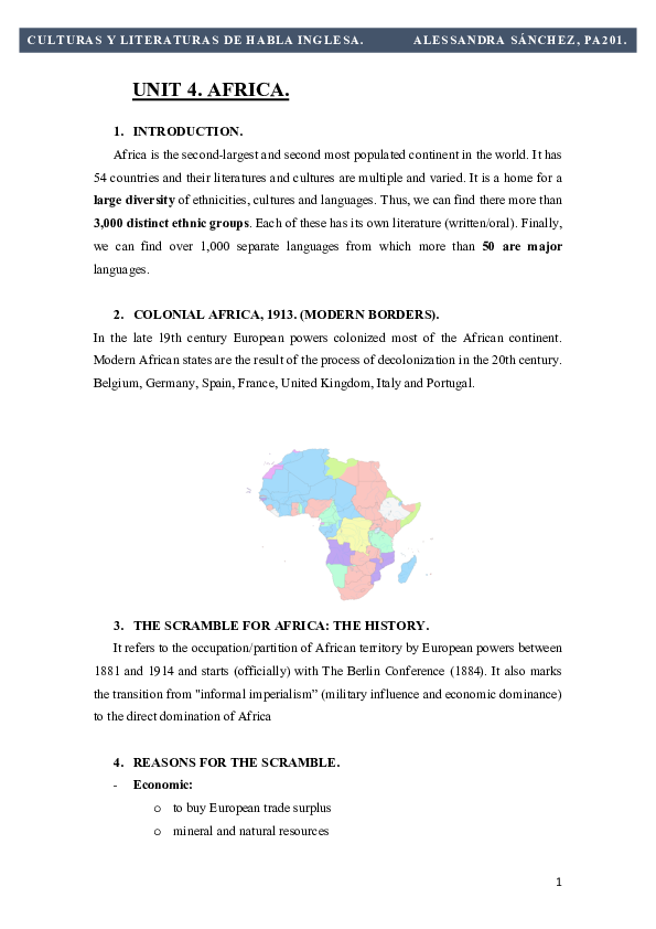 (PDF) UNIT 4: AFRICA (Subjetc: Cultures and literatures of anglophone ...