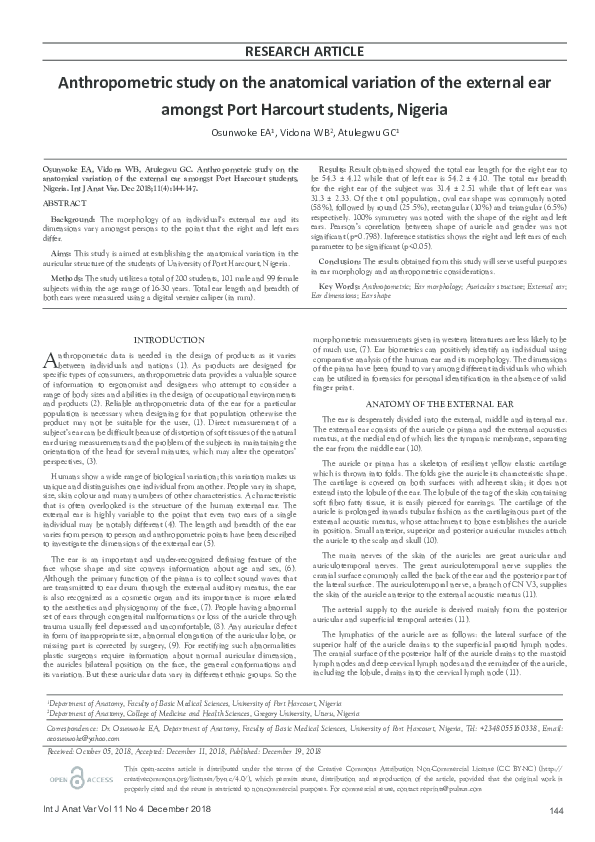 (PDF) Anthropometric study on the anatomical variation of the external ...