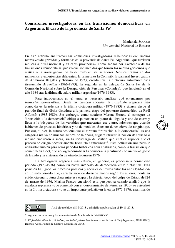 (PDF) Comisiones investigadoras en las transiciones democráticas en Argentina. El caso de la ...