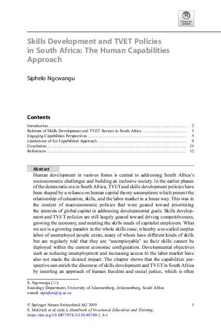 (PDF) Skills Development and TVET policies in South Africa: The Human ...