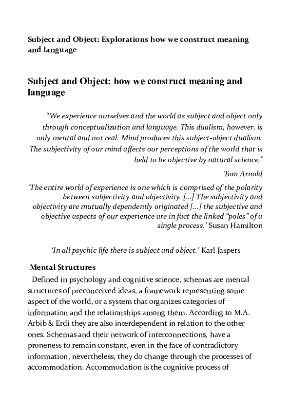 (DOC) Subject and Object: Explorations how we construct meaning and ...