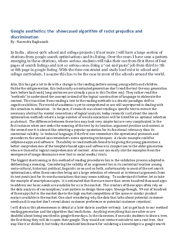 (PDF) Google aesthetics: the showcased algorithm of racial prejudice ...