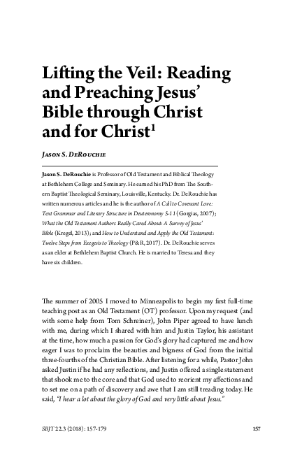 (PDF) Lifting the Veil: Reading and Preaching Jesus' Bible through Christ and for Christ