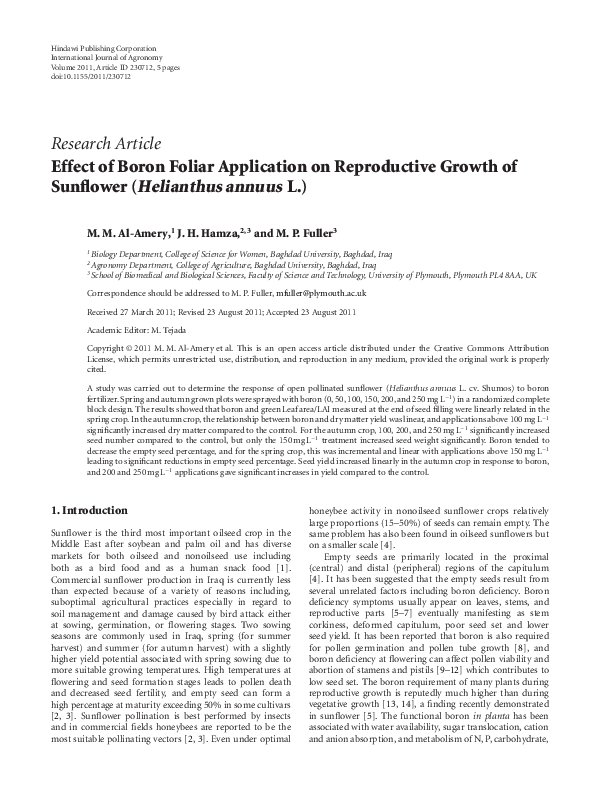 Pdf Effect Of Boron Foliar Application On Reproductive Growth Of