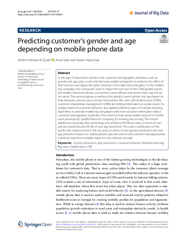 Pdf Predicting Customer S Gender And Age Depending On Mobile Phone Data Ibrahim Al Zuabi