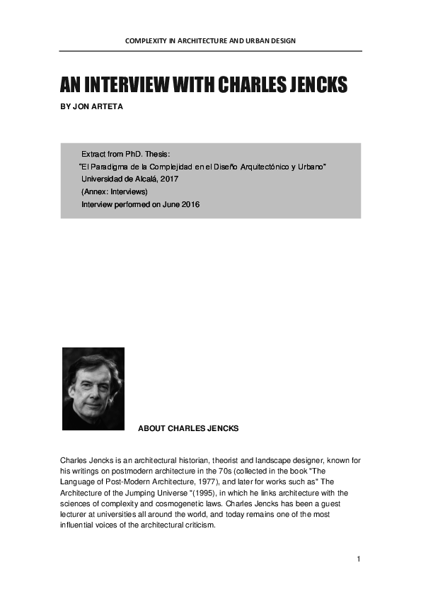 (PDF) AN INTERVIEW WITH CHARLES JENCKS Reflections on Complexity in ...