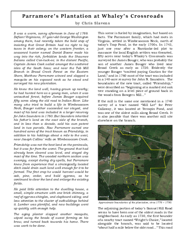(PDF) Parramore's Plantation at Whaley's Crossroads | Christopher ...