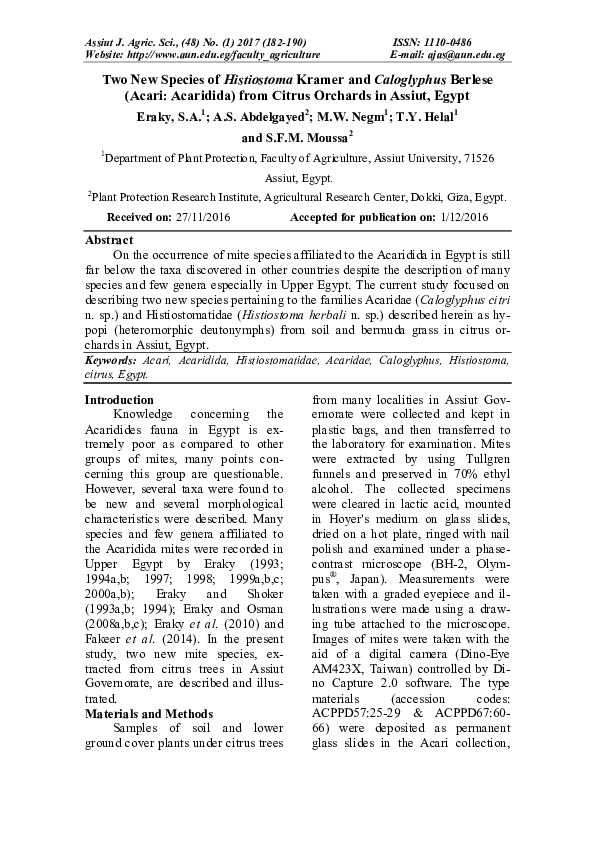 (PDF) Two new species of Histiostoma Kramer and Caloglyphus Berlese ...