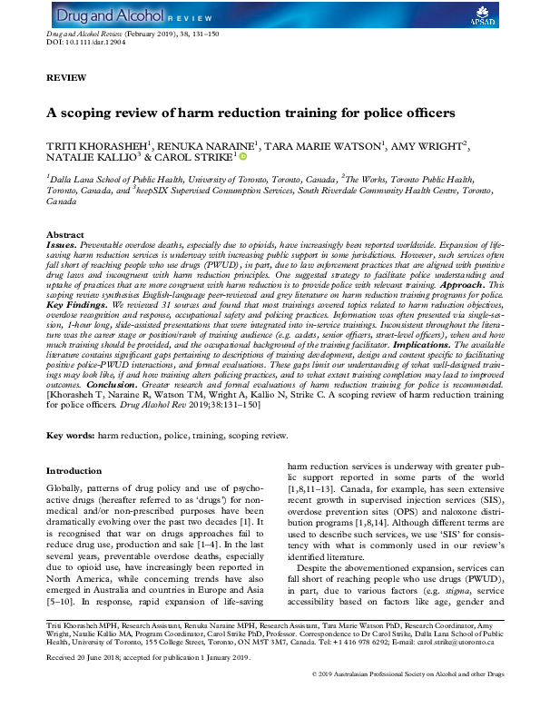 (PDF) A scoping review of harm reduction training for police officers