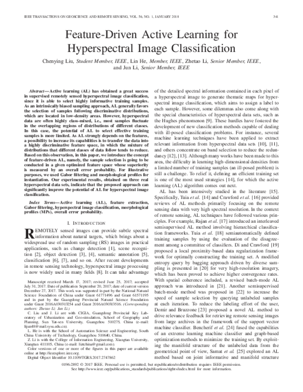 (PDF) Feature-Driven Active Learning for Hyperspectral Image Classification