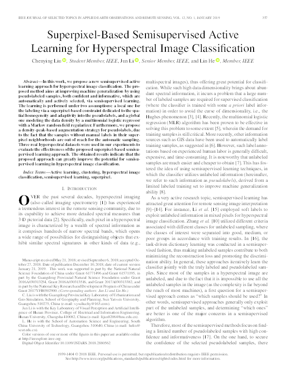 (PDF) Superpixel-Based Semisupervised Active Learning for Hyperspectral Image Classification