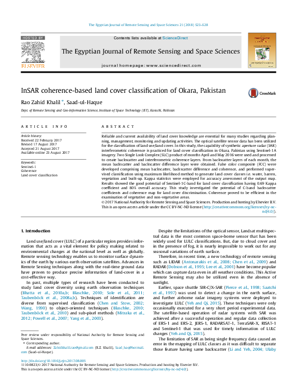 (PDF) InSAR coherence-based land cover classification of Okara, Pakistan