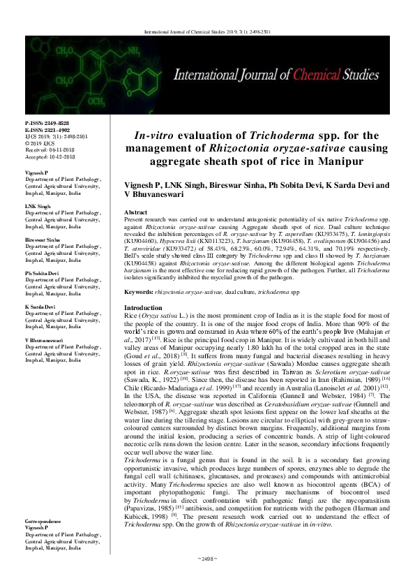 Pdf Trichoderma Spp Against Rice Pathogen R Oryzae