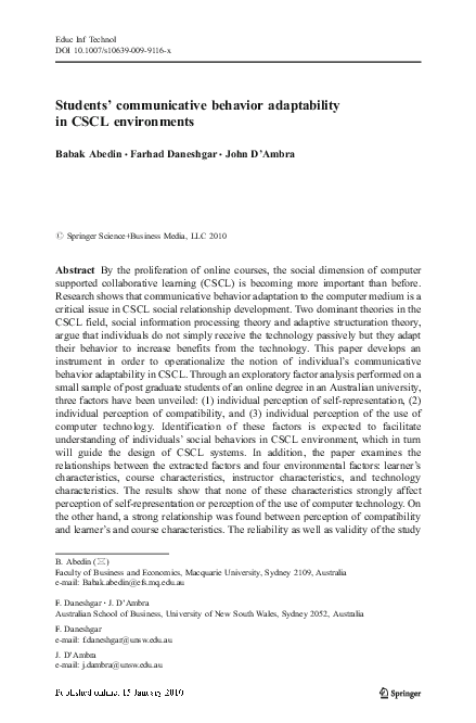 (PDF) Students’ communicative behavior adaptability in CSCL environments