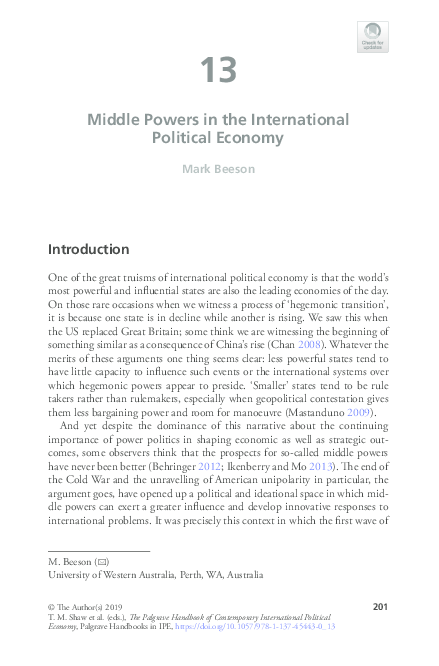 (PDF) Middle powers in the international political economy