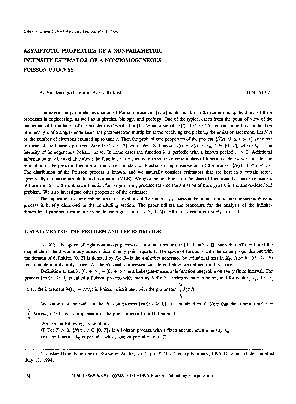 Pdf Asymptotic Properties Of A Nonparametric Intensity Estimator Of A