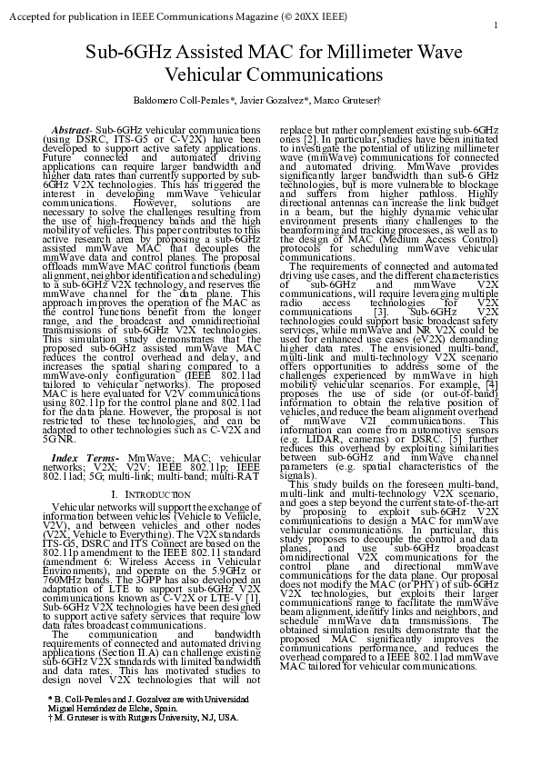 Pdf Sub 6ghz Assisted Mac For Millimeter Wave Vehicular Communications