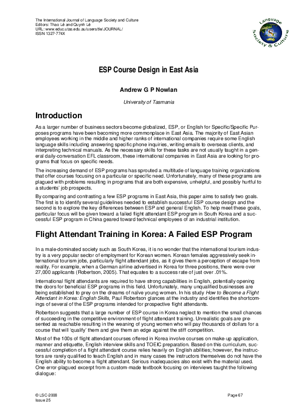 (PDF) ESP Course Design in East Asia