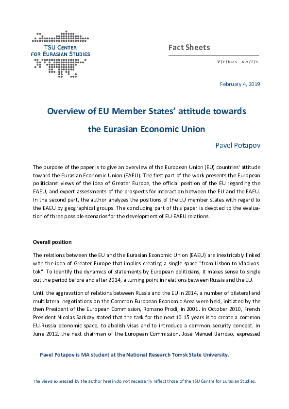 (PDF) Overview of EU Member States’ attitude towards the Eurasian ...