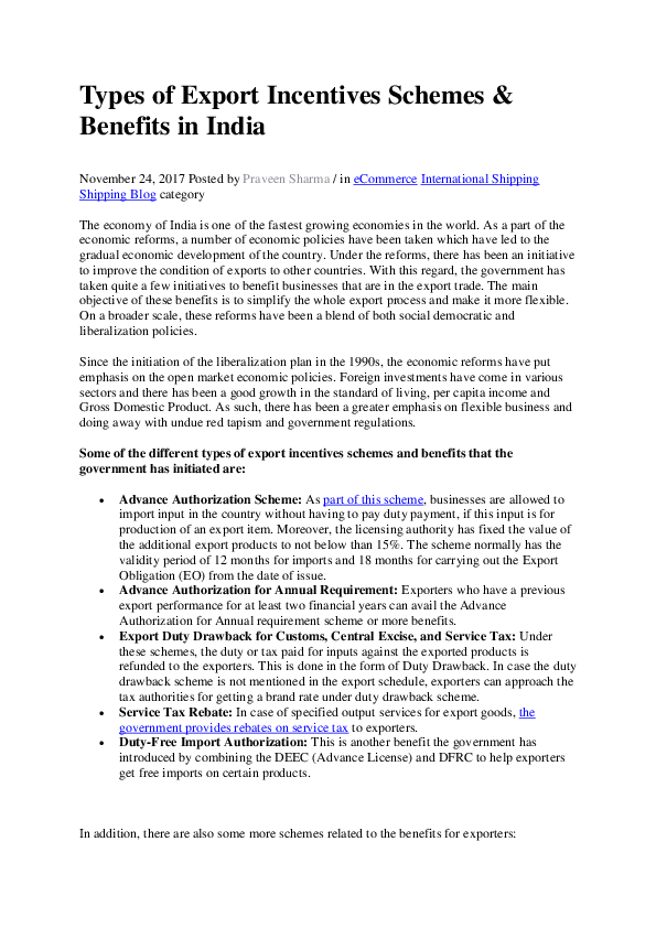 (DOC) Types of Export Incentives Schemes