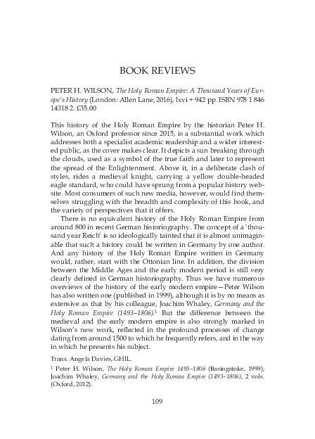 (PDF) Harriet Rudolph: review of Peter H. Wilson, The Holy Roman Empire ...