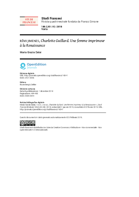 (PDF) Recensione a: « RÉMI JIMENES, Charlotte Guillard. Une femme ...