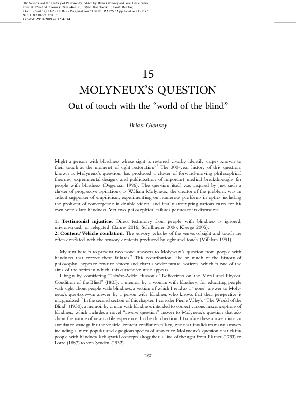 (PDF) Molyneux's Question: Out of Touch with the "World of the Blind"