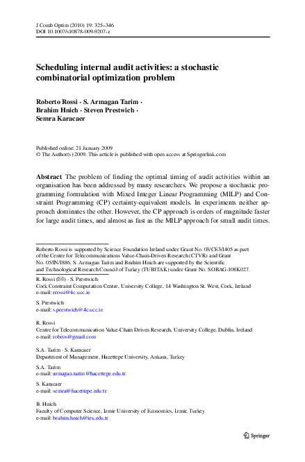 (PDF) Scheduling internal audit activities: a stochastic combinatorial optimization problem