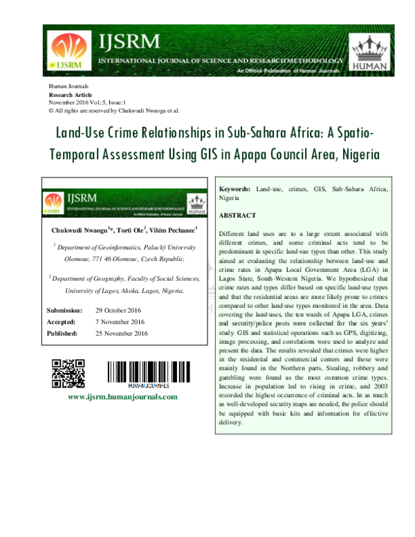 (PDF) Land-Use Crime Relationships in Sub-Sahara Africa: A Spatio ...