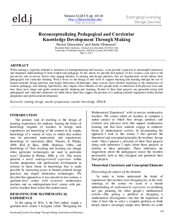 (PDF) Reconceptualizing Pedagogical and Curricular Knowledge ...