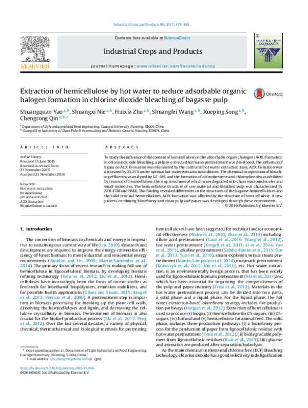 (PDF) Extraction of hemicellulose by hot water to reduce adsorbable ...