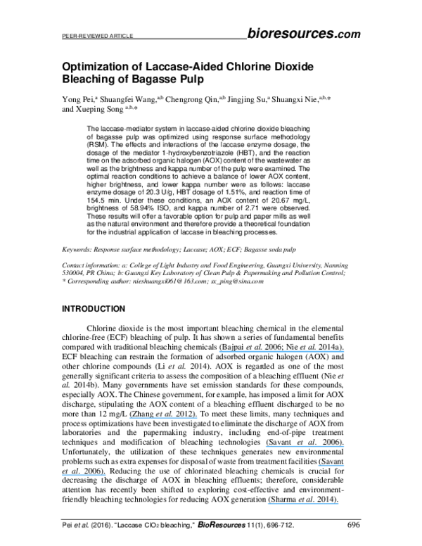 (PDF) Optimization of Laccase-Aided Chlorine Dioxide Bleaching of ...