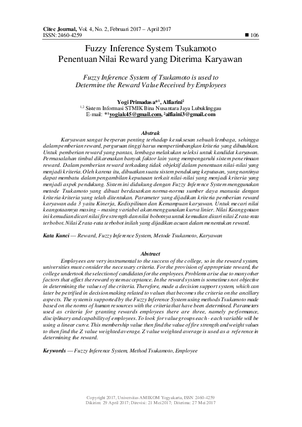 (PDF) Fuzzy Inference System Tsukamoto Penentuan Nilai Reward yang Diterima Karyawan.pdf