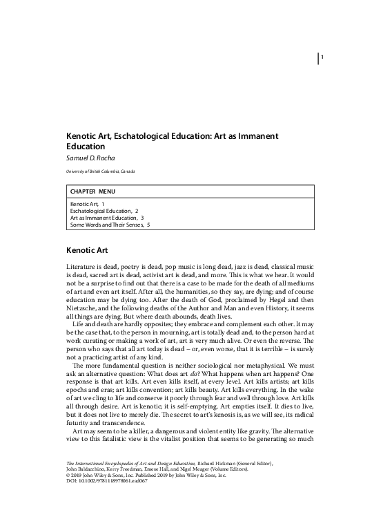 (PDF) Kenotic Art, Eschatological Education: Art as Immanent Education