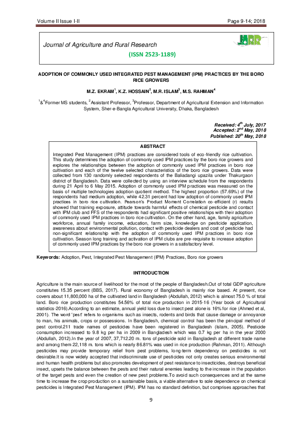 (PDF) ADOPTION OF COMMONLY USED INTEGRATED PEST MANAGEMENT (IPM ...