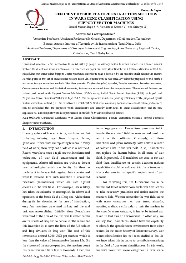 (PDF) EFFICIENT HYBRID FEATURE EXTRACTION METHODS IN WAR SCENE CLASSIFICATION USING SUPPORT ...