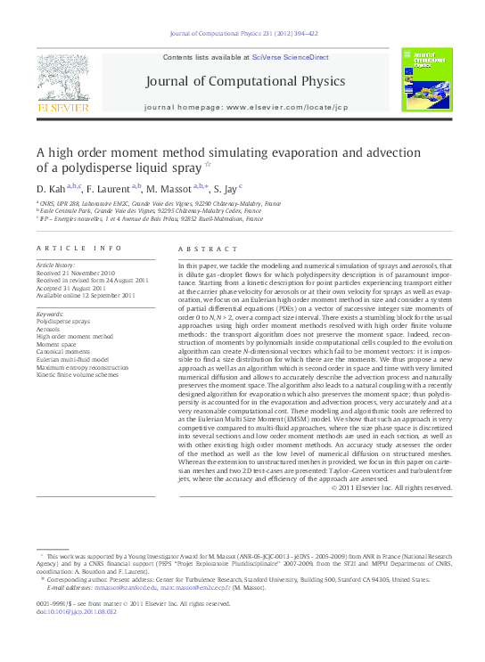 (PDF) A high order moment method simulating evaporation and advection of a polydisperse liquid spray
