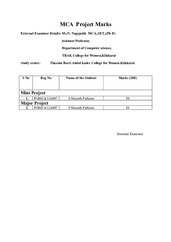 (DOC) MCA Students Project Marks | anitha ani - Academia.edu