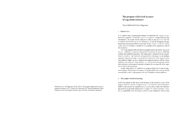 (PDF) The pragma-dialectical account of argument schemes