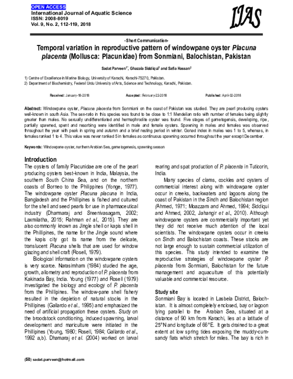 (PDF) Temporal variation in reproductive pattern of windowpane oyster ...