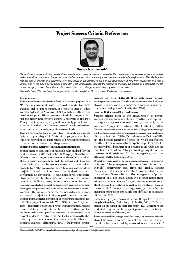 (PDF) Project Success Criteria Preferences