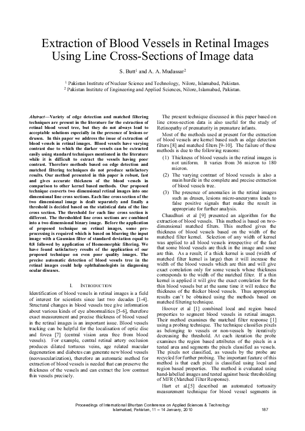 (PDF) Extraction of Blood Vessels in Retinal Images Using Line Cross ...