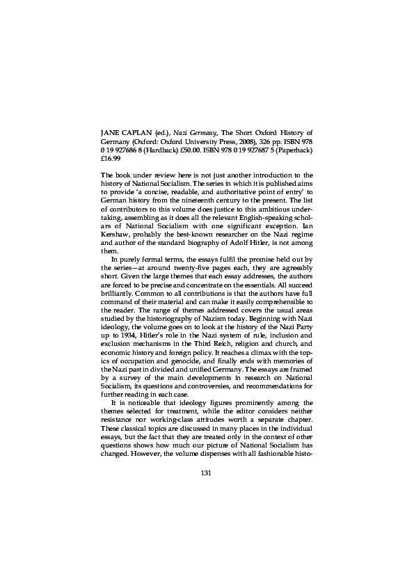(PDF) Bernhard Gotto: review of Jane Caplan (ed.), Nazi Germany