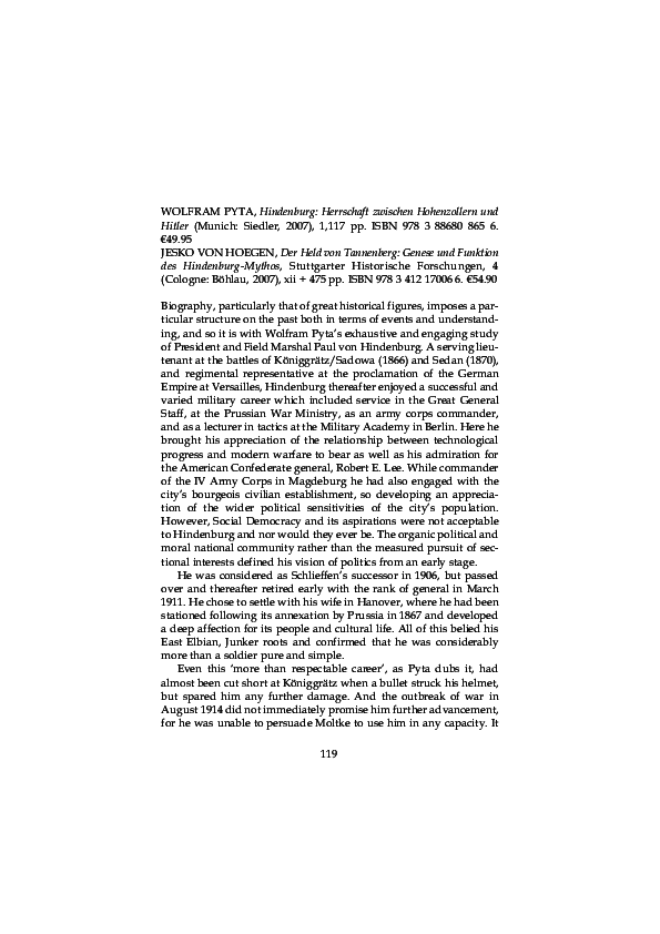(PDF) Hindenburg's Legacy: Myths and Military Role