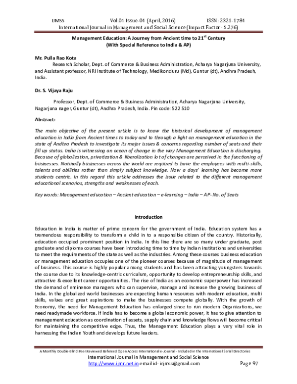 (PDF) Management Education: A Journey from Ancient time to 21st Century