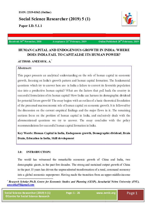 (PDF) HUMAN CAPITAL AND ENDOGENOUS GROWTH IN INDIA: WHERE DOES INDIA ...