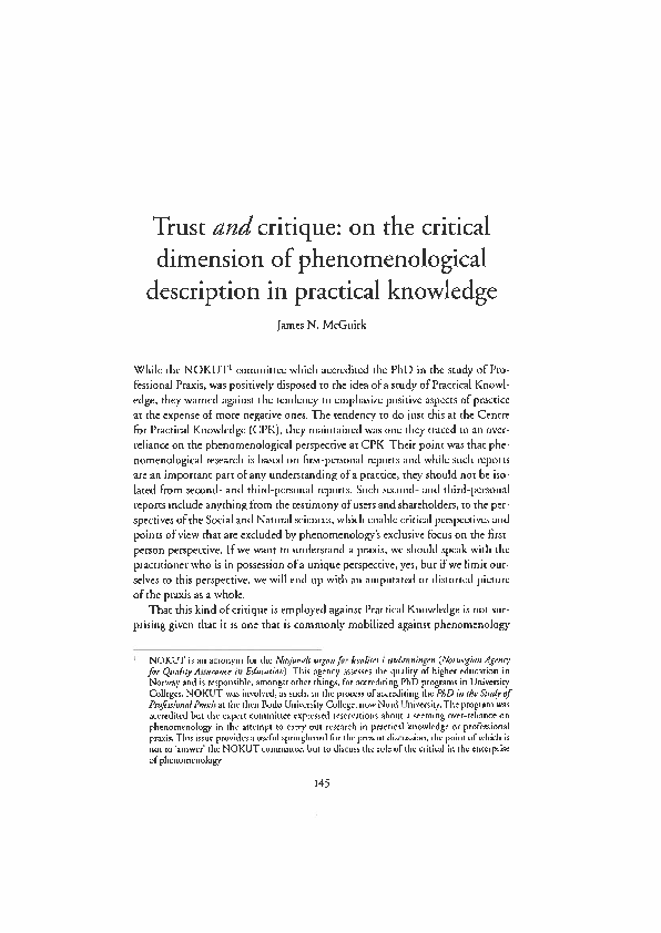 (PDF) Trust and critique: on the critical dimension of phenomenological ...