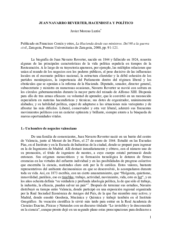 (PDF) Juan Navarro Reverter, hacendista y político.