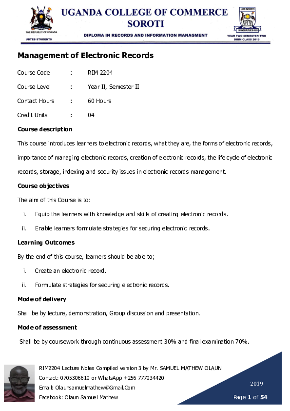 (PDF) MANAGEMENT OF ELECTRONIC RECORDS